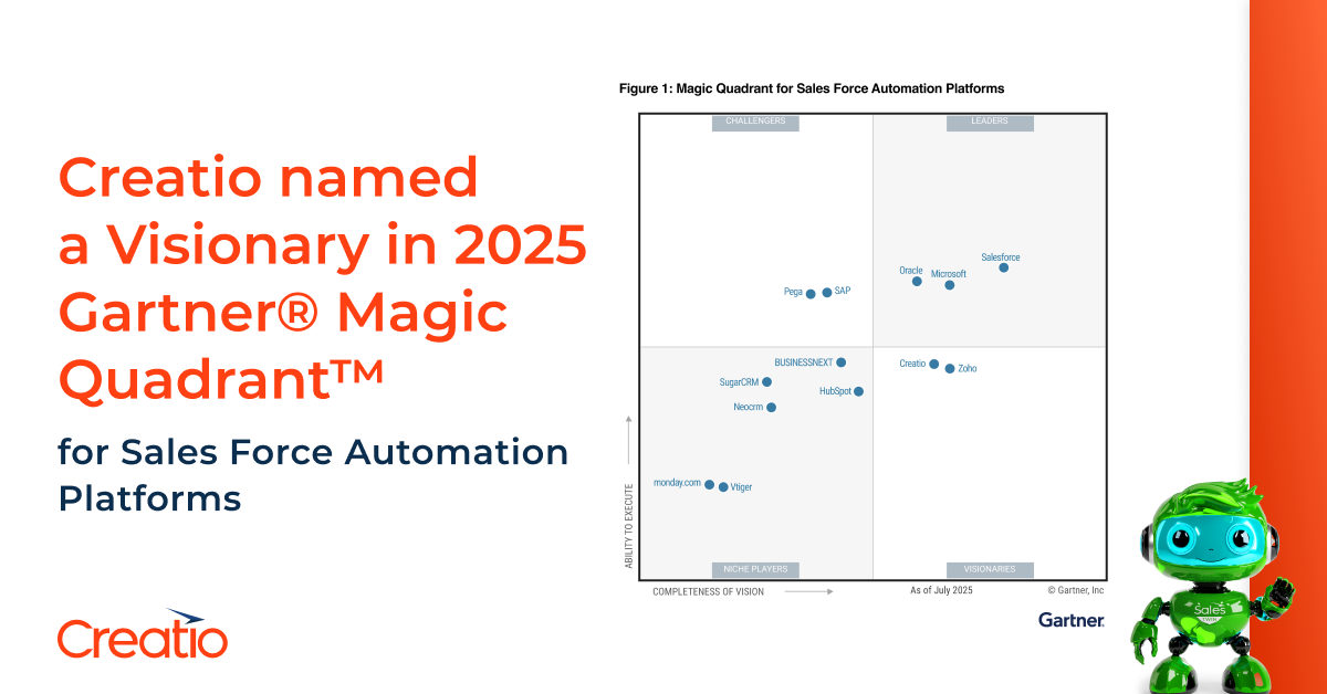 Creatio Recognized as a Visionary in the 2025 Gartner® Magic Quadrant™ for Sales Force ...